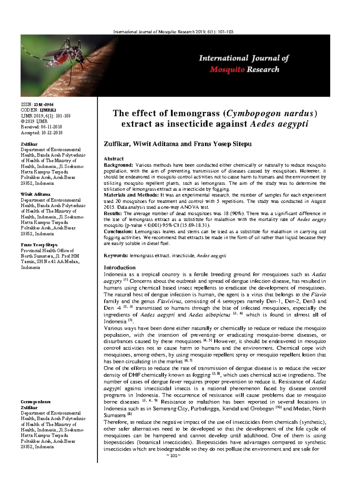 6 1 10 584 - Others - ~ 101 ~ International Journal of Mosquito ...