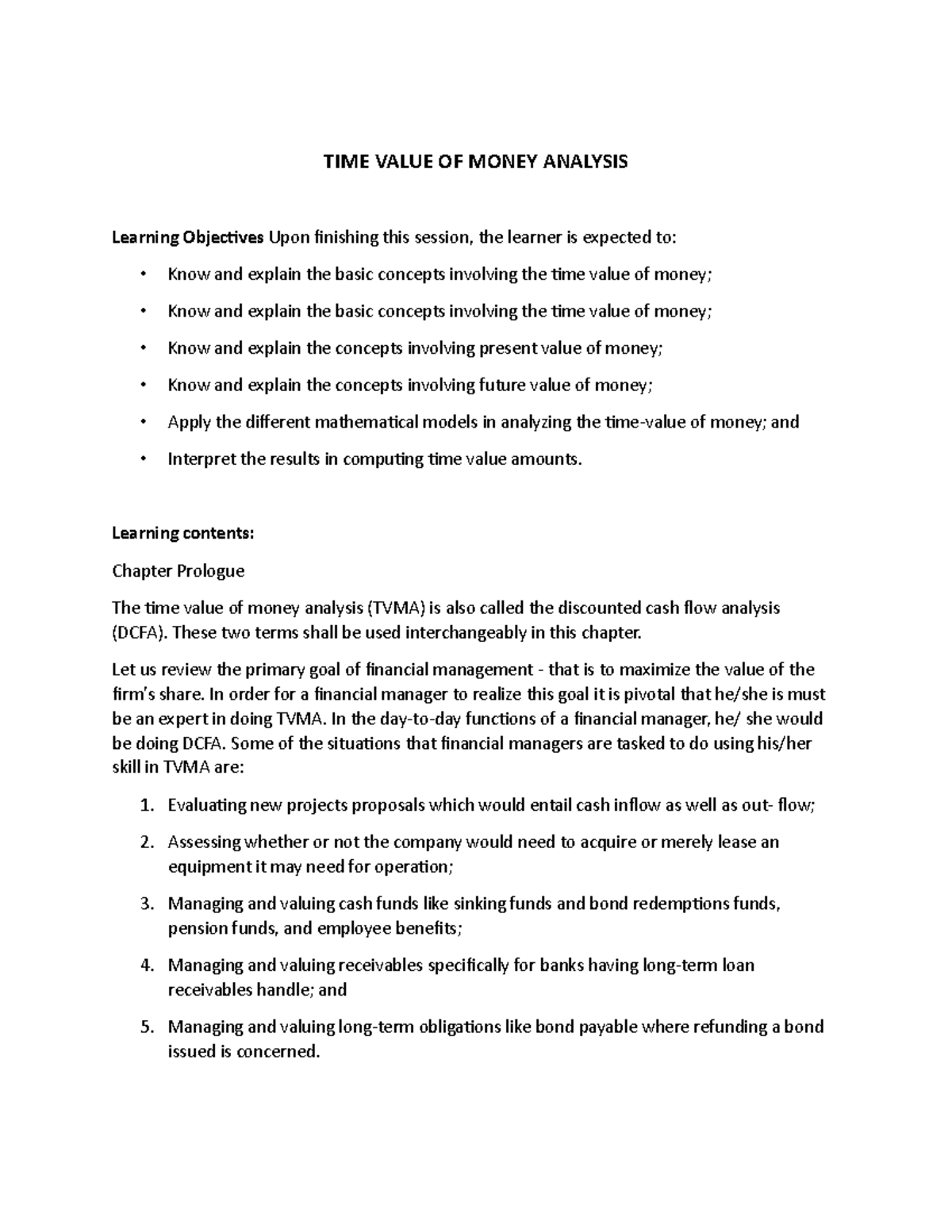 Time Value of Money Analysis module - TIME VALUE OF MONEY ANALYSIS ...