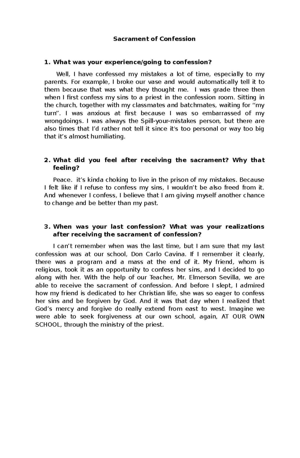Sacrament of Confession - Sacrament of Confession What was your ...