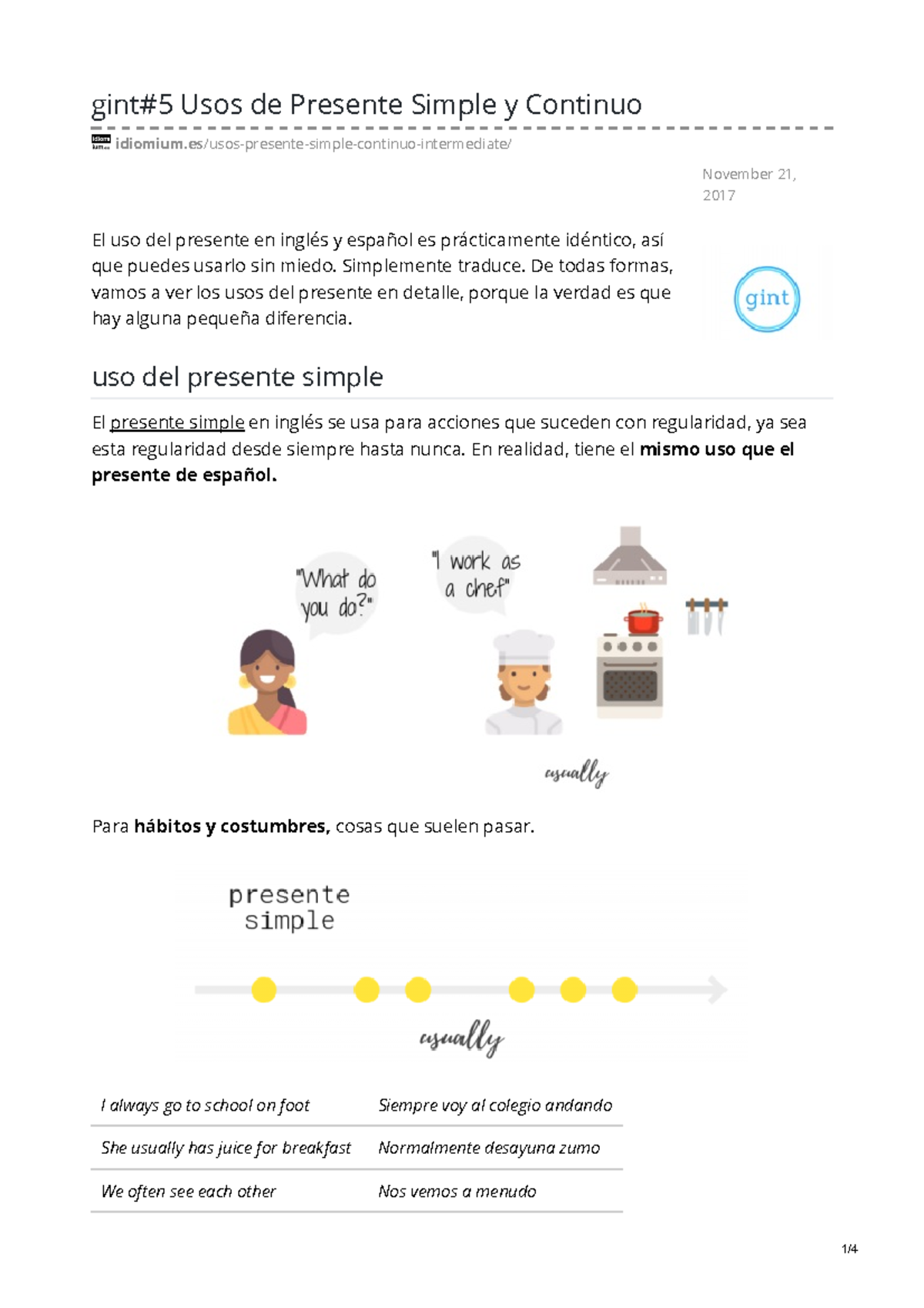4. Usos de Present Simple y Continuous - November 21, 2017 gint#5 Usos de Presente Simple y ...