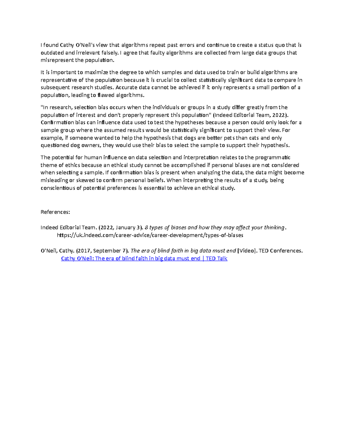 PSY 260 Week Three Discussion - I found Cathy O'Neil's view that ...