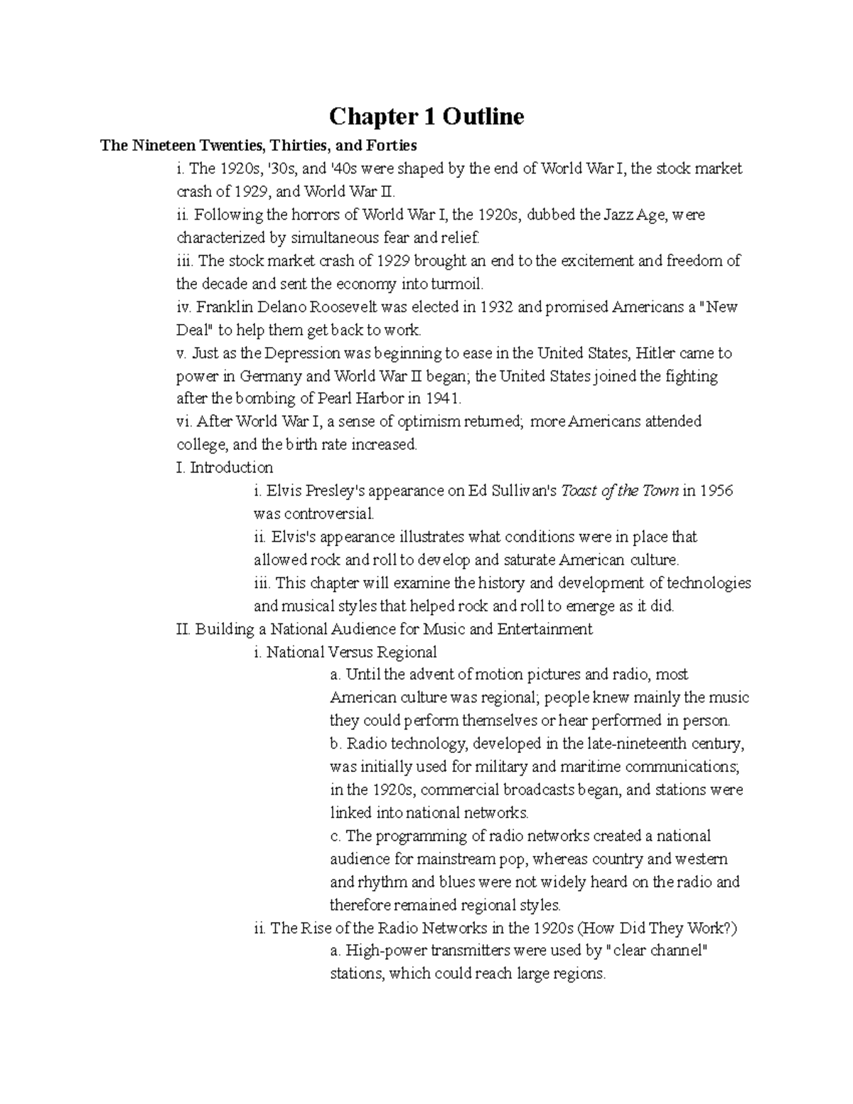 History of Rock & Roll-2 - Chapter 1 Outline The Nineteen Twenties ...