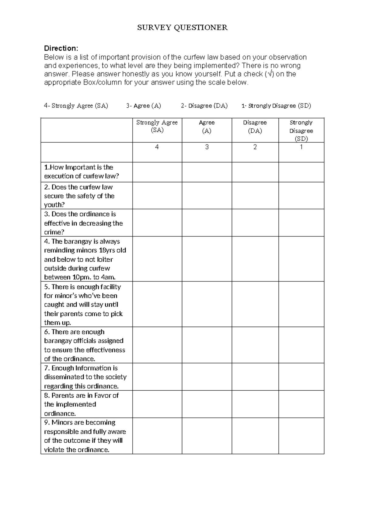 Research-Questioner - about research - SURVEY QUESTIONER Direction ...