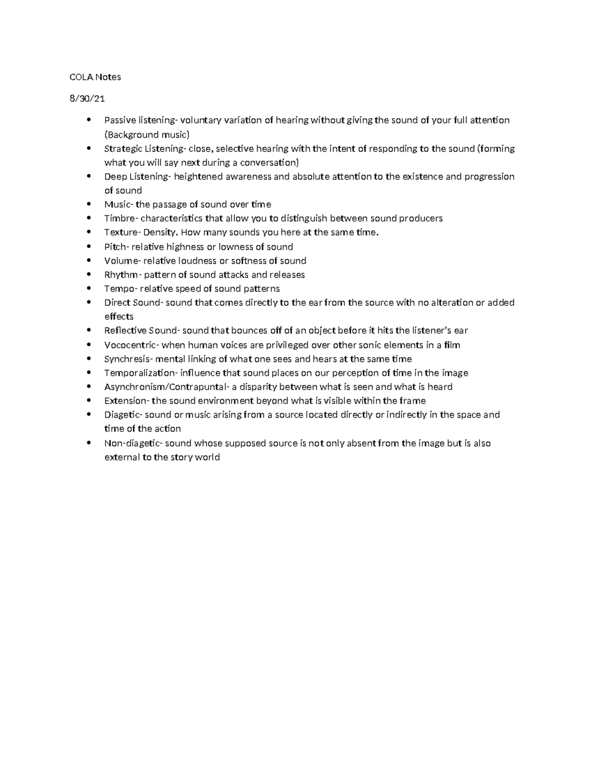 COLA Notes - It is helpful - COLA Notes 8/30/ Passive listening ...