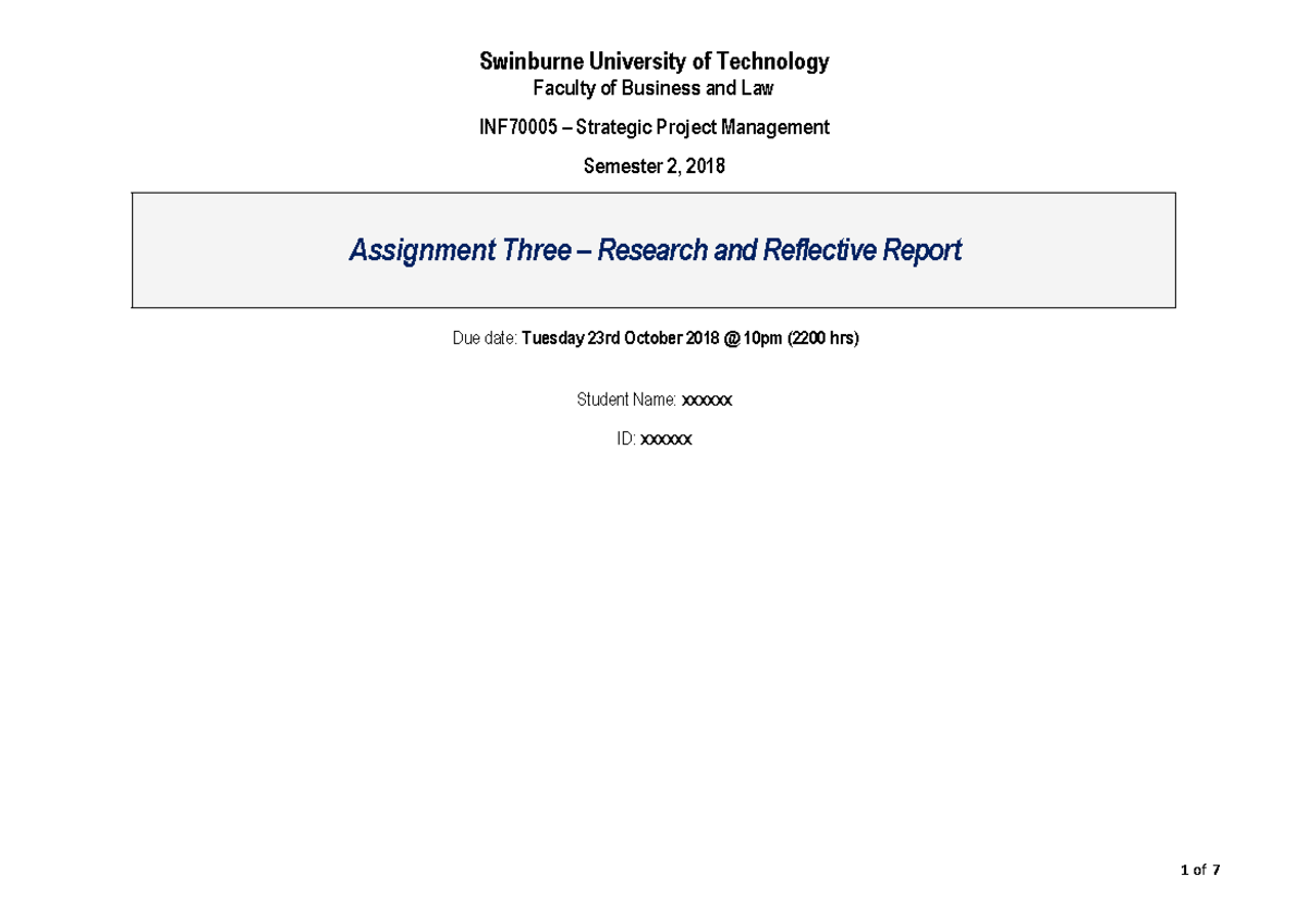 Assignment 3 - Research and reflective report - Swinburne University of ...