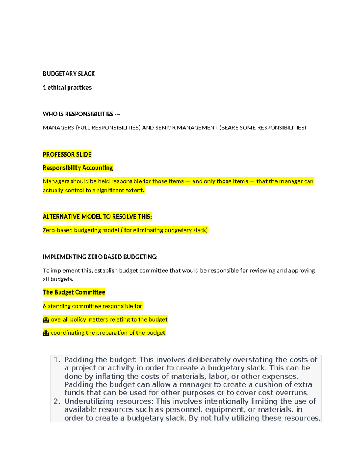 Budgetary Slack - accounts - BUDGETARY SLACK 1 ethical practices WHO IS ...