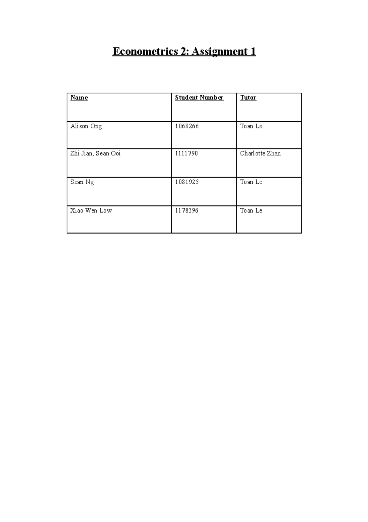 Econometrics 2: Assignment 1 - Studocu