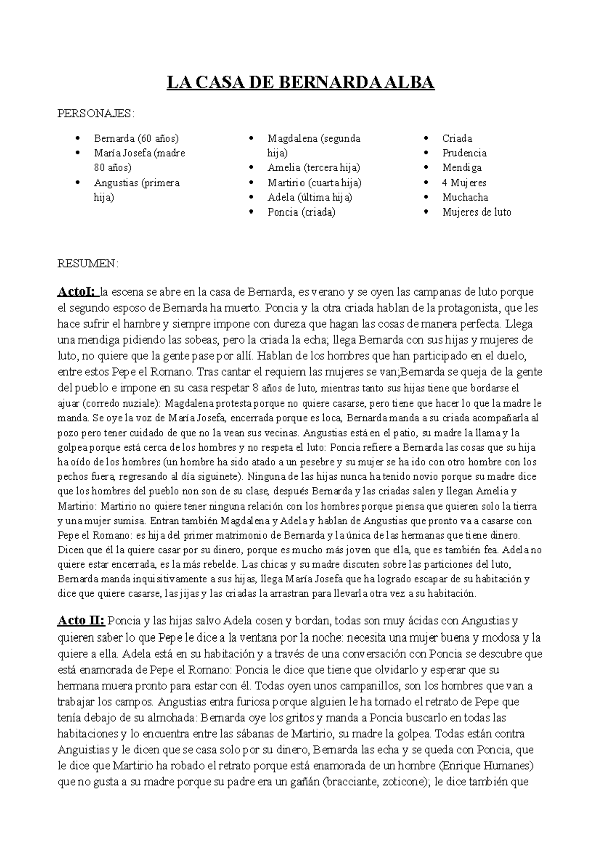 LA CASA DE Bernarda ALBA - LA CASA DE BERNARDA ALBA PERSONAJES ...