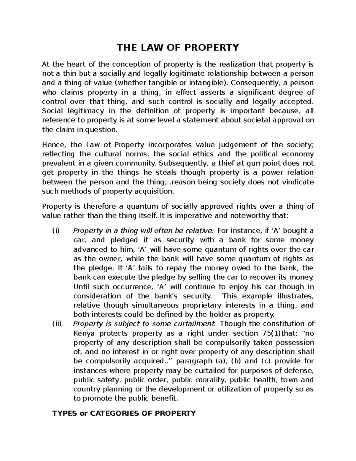 THE LAW OF Property - Lecture notes 1-2 - THE LAW OF PROPERTY At the ...