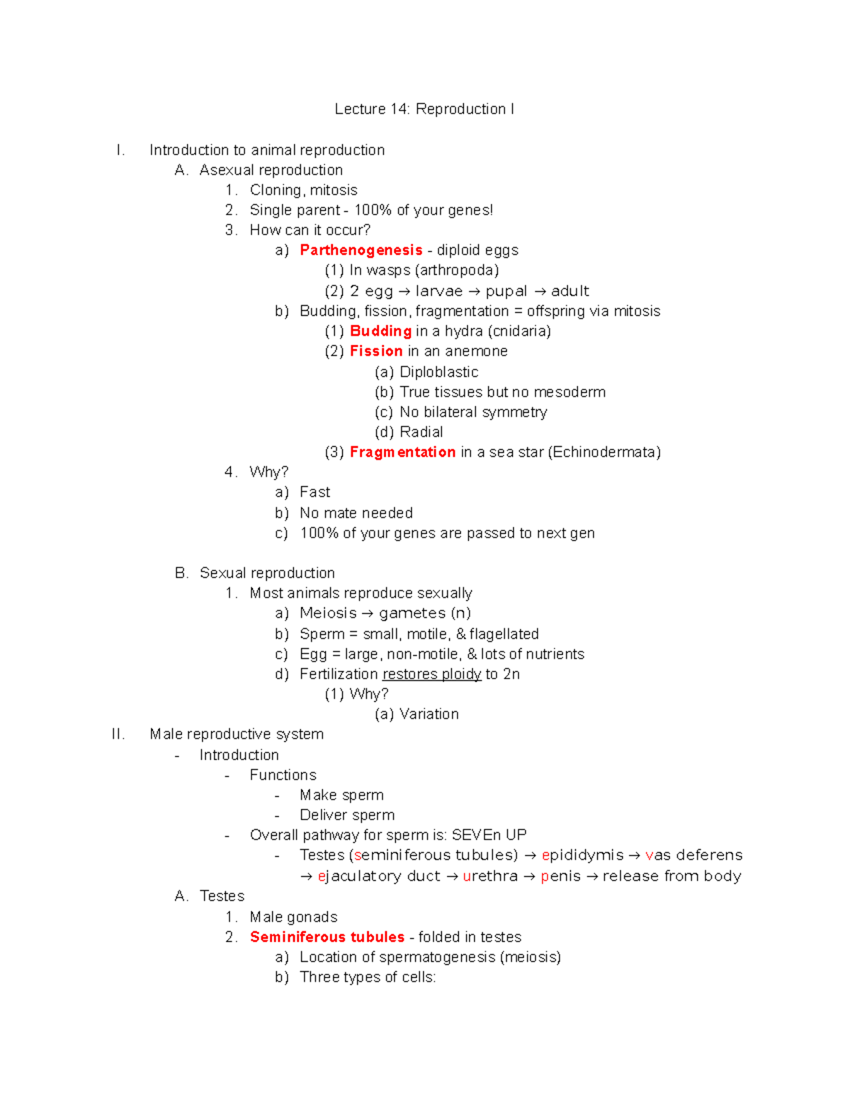 Reproduction I-II - Introduction to animal reproduction A. Asexual ...