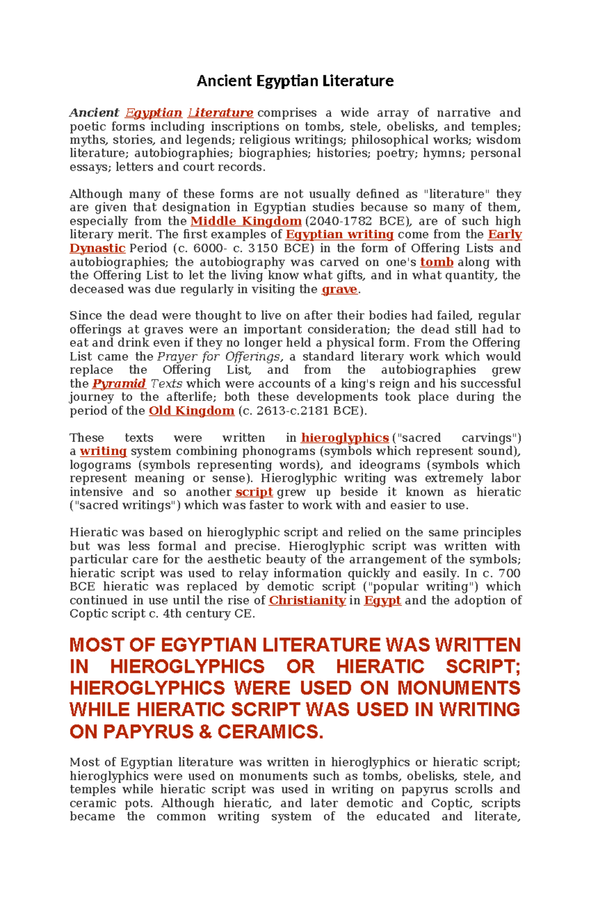 Ancient Egyptian Literature - Ancient Egyptian Literature Ancient ...