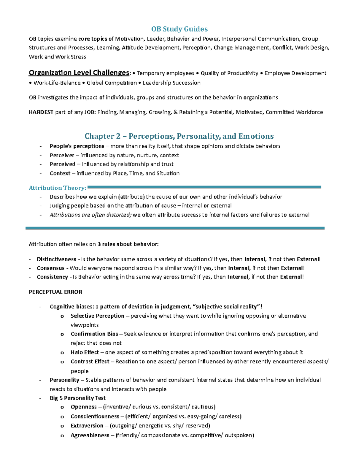 Lecture note, lectures all - OB Study Guides OB topics examine core ...