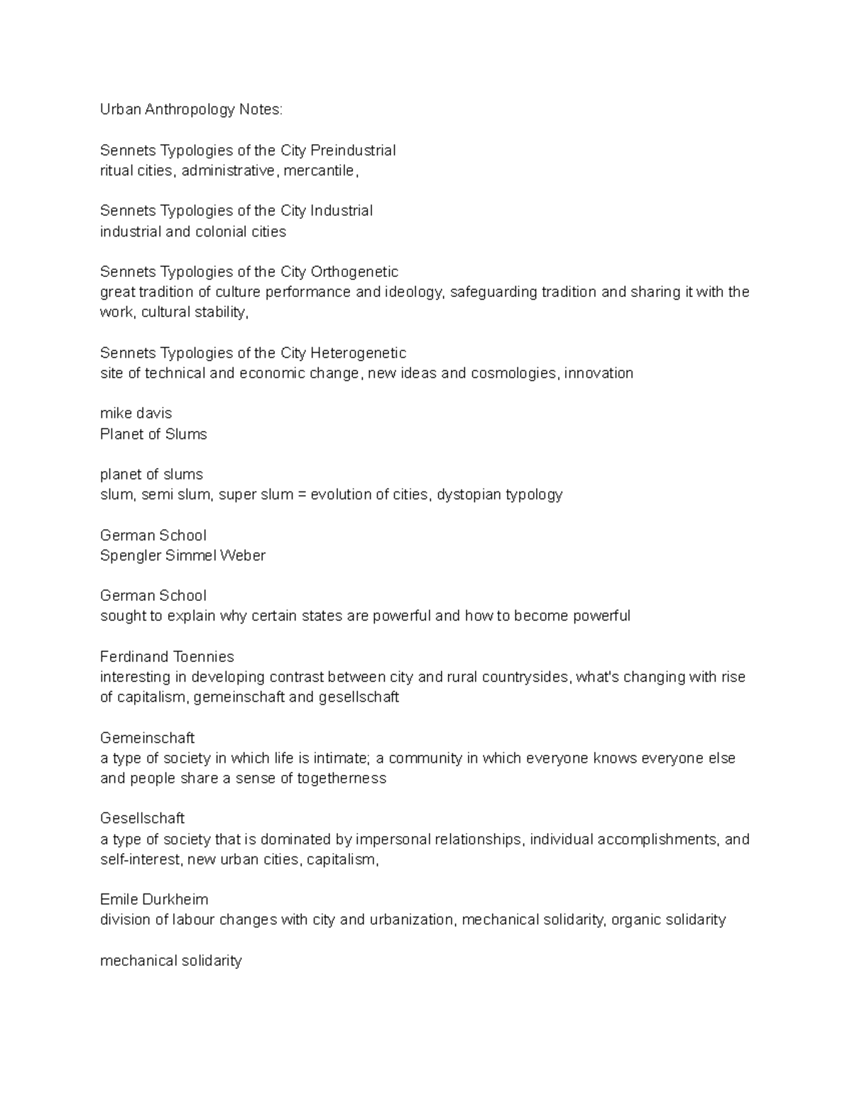 Urban Anthropology Notes - Urban Anthropology Notes: Sennets Typologies ...