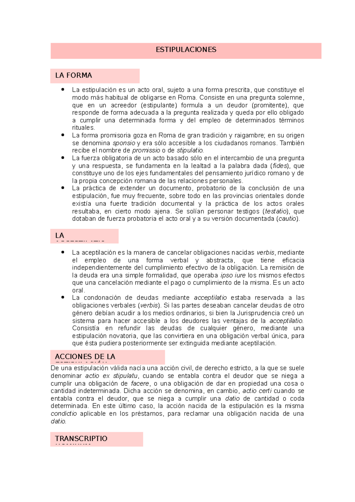 Estipulaciones - La estipulación es un acto oral, sujeto a una forma ...