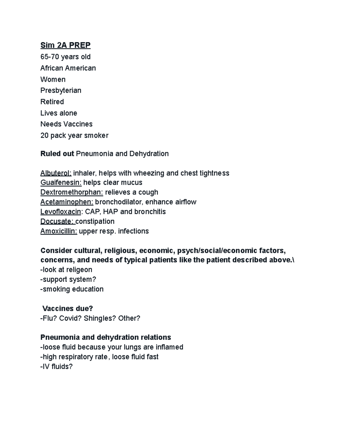 2a sim prep - summary of the sim reflection we were given to pass off ...
