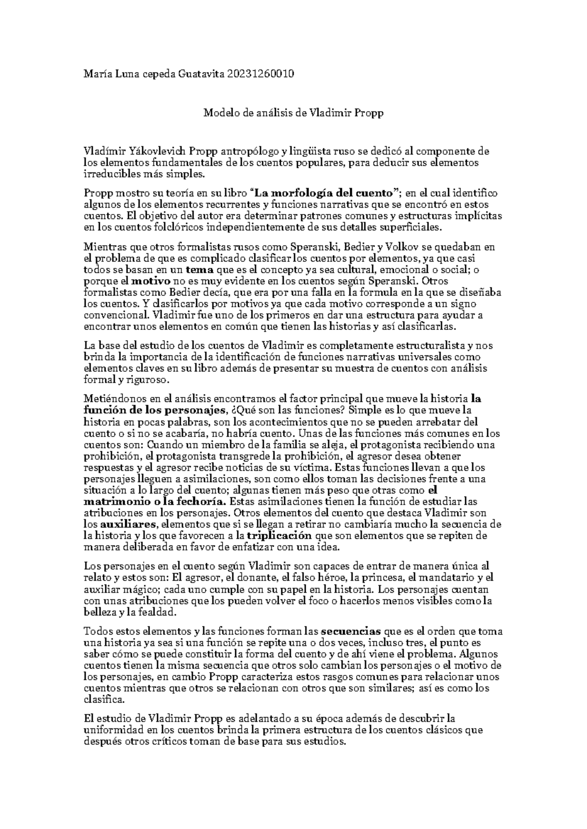 Analisis a Vladimir propp Maria LUNA Cepeda Guatavita - María Luna ...
