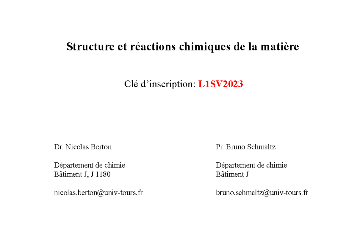 Structure et reaction chimique - Nicolas Berton Département de chimie ...