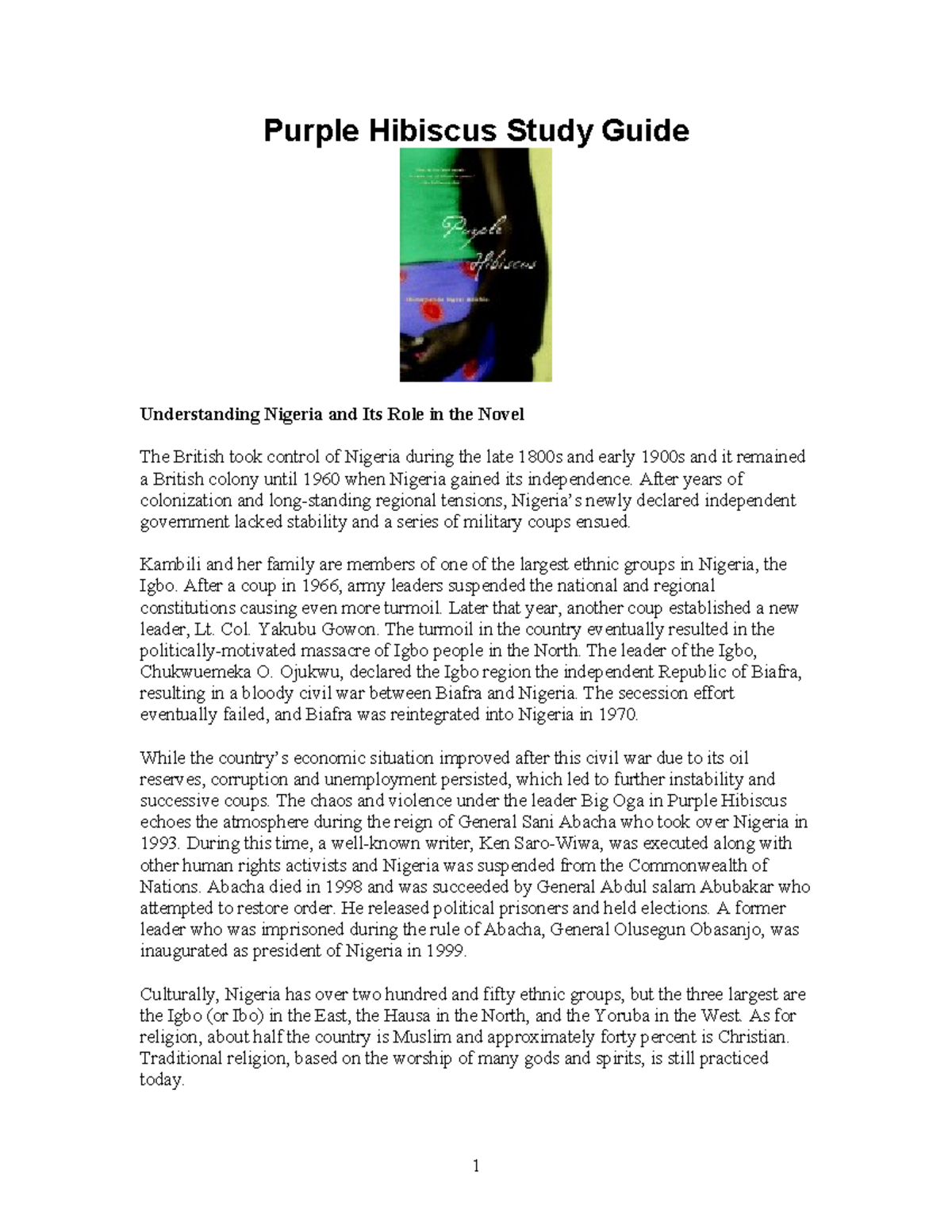 Purple hibiscus study guide 1 - Purple Hibiscus Study Guide ...