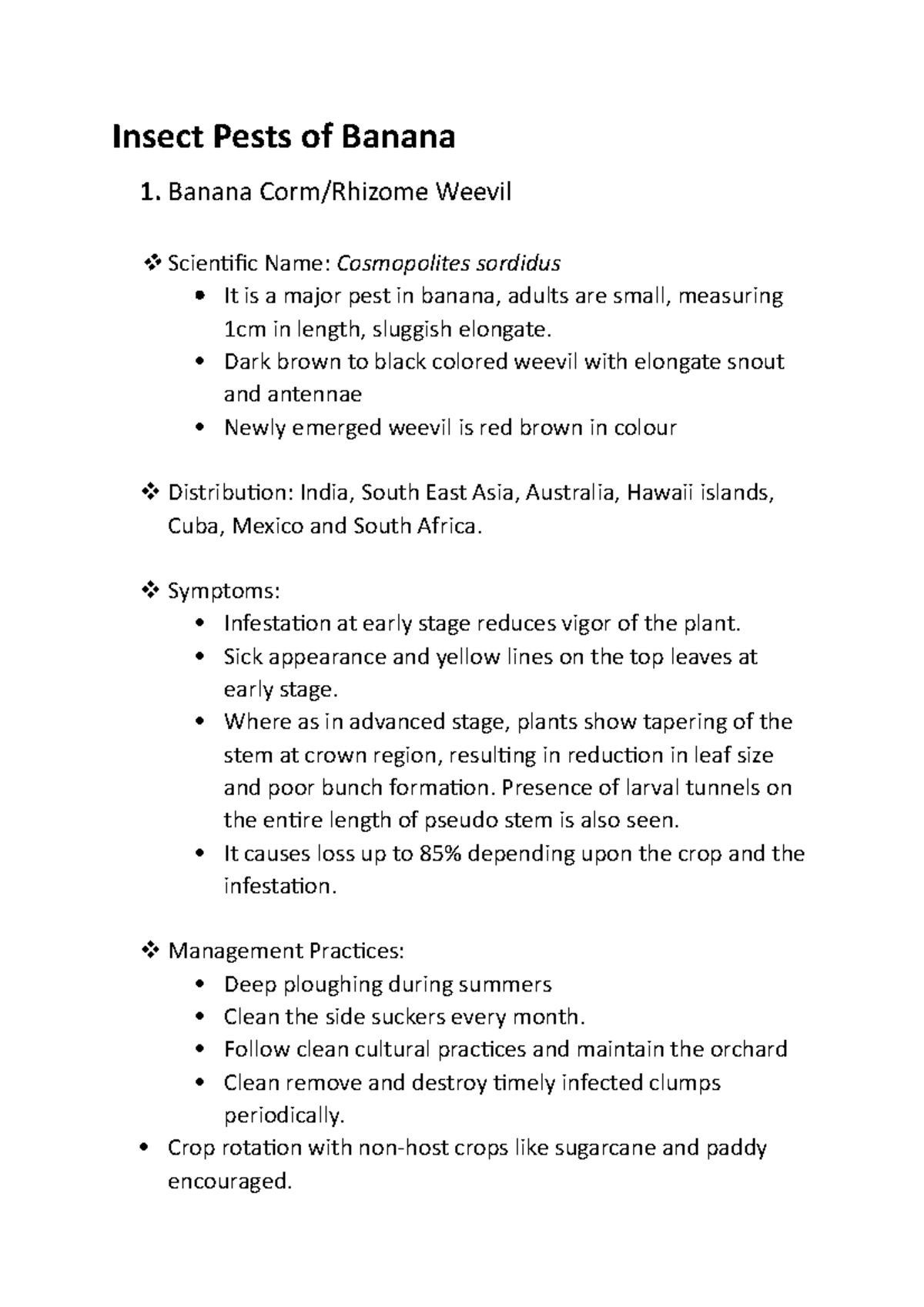 Insect Pests of Banana - Notes for end term examinations. - Insect ...