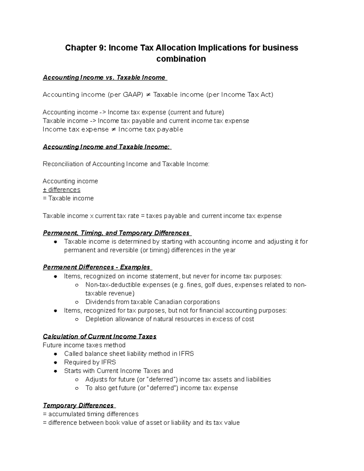 Chapter 9 - Chapter 9: Income Tax Allocation Implications for business ...