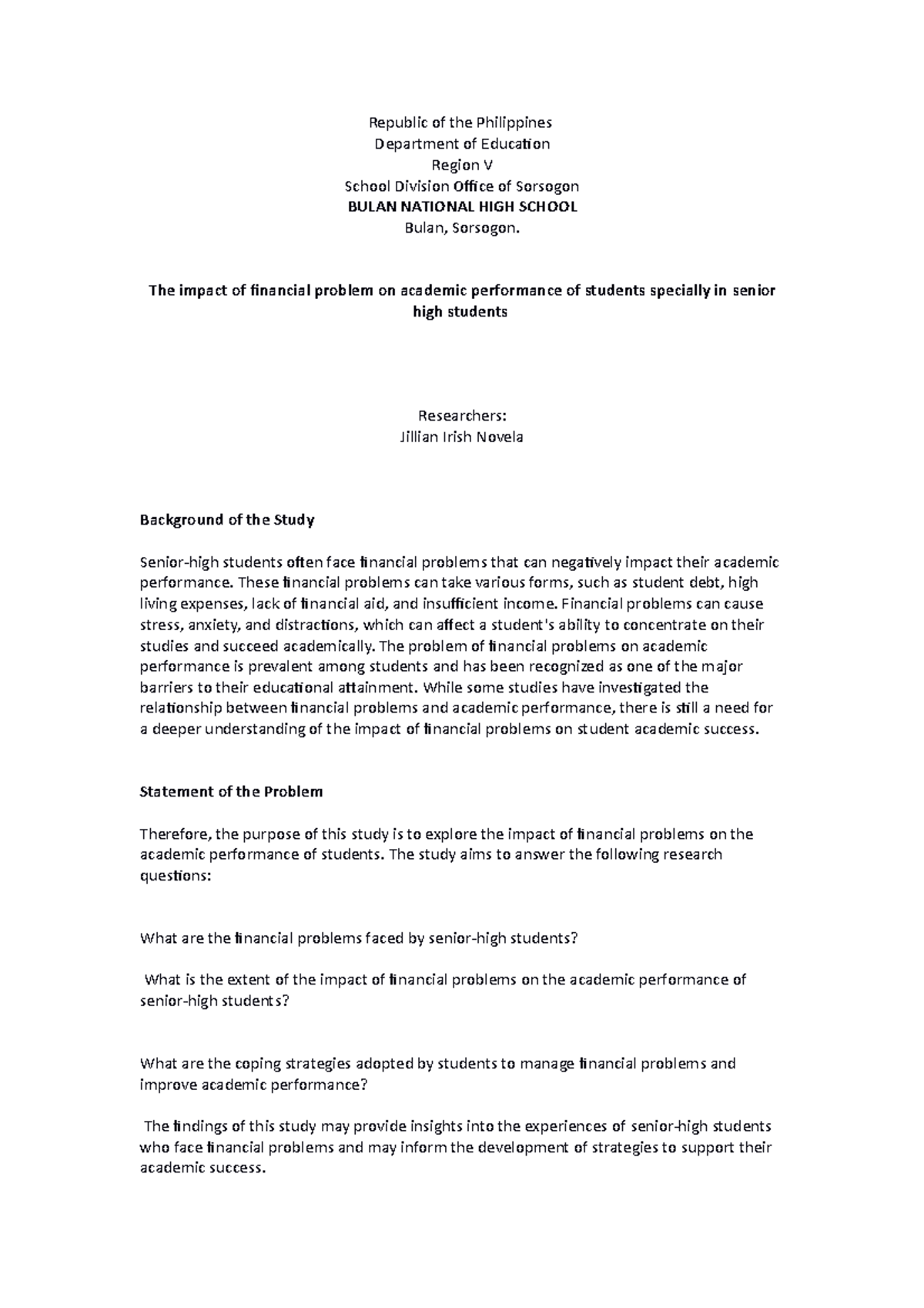 Jillian-PR-chapter 1 - Effective of peers on senior high school ...