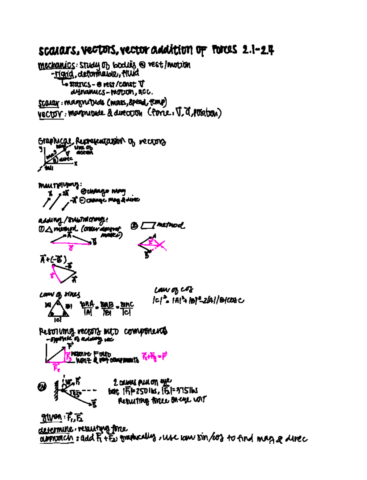 Statics notes for exam number one - scalars vectors vector addition of ...