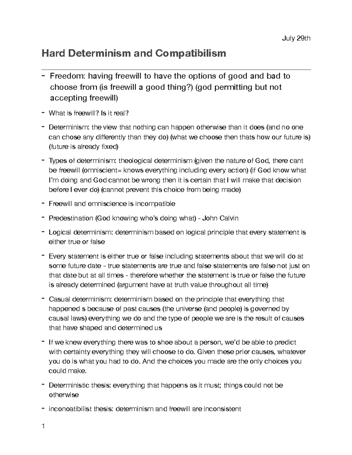 Hard Determinism and Compatibilism - Given these prior causes, whatever ...