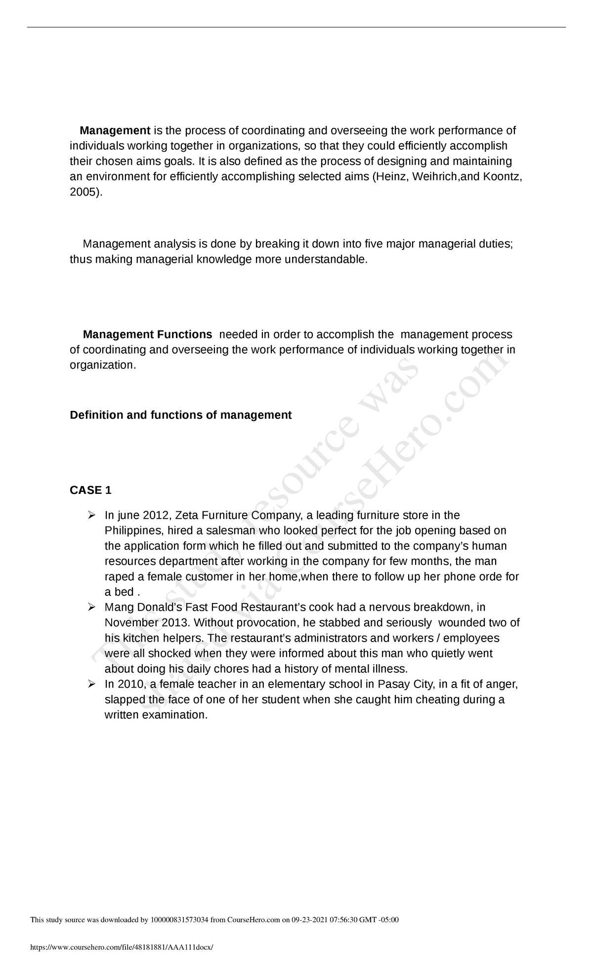 AAA111 - organization management - Management is the process of ...
