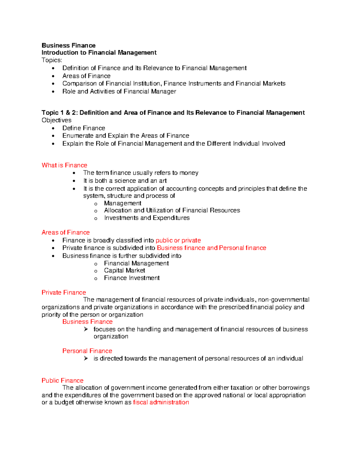 Week-1- Busfin - Notes - Business Finance Introduction to Financial ...