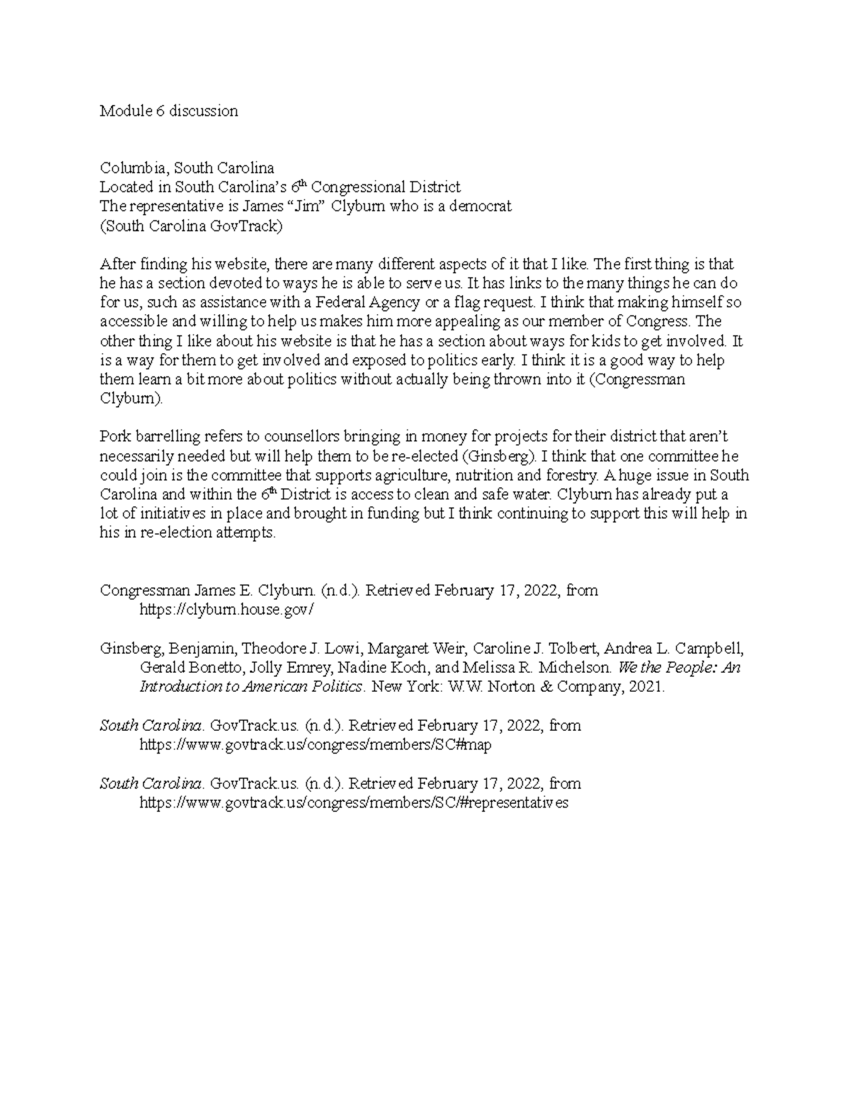 Module 6 discussion - Module 6 discussion Columbia, South Carolina ...