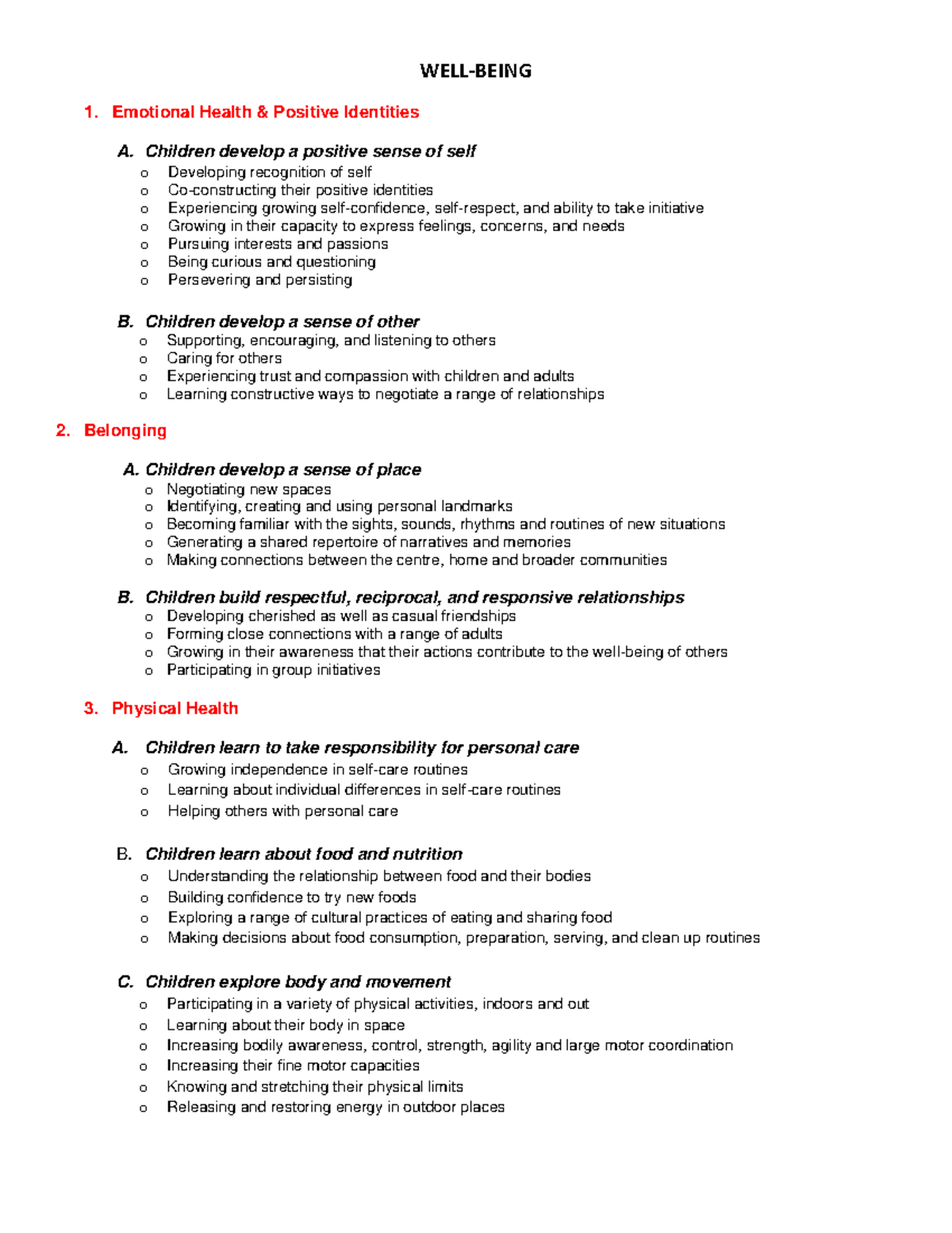 Goal 1 Well Being - Alberta Curriculum Framework- Holistic Play goals ...