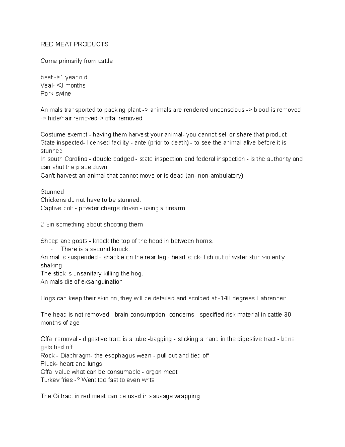 Lecture notes - RED MEAT PRODUCTS Come primarily from cattle beef ->1 ...