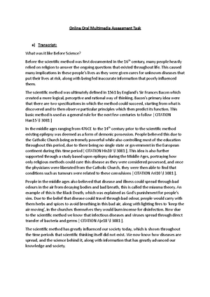 Online Oral Multimedia Assessment Task - SCIE1001 - UoN - Studocu