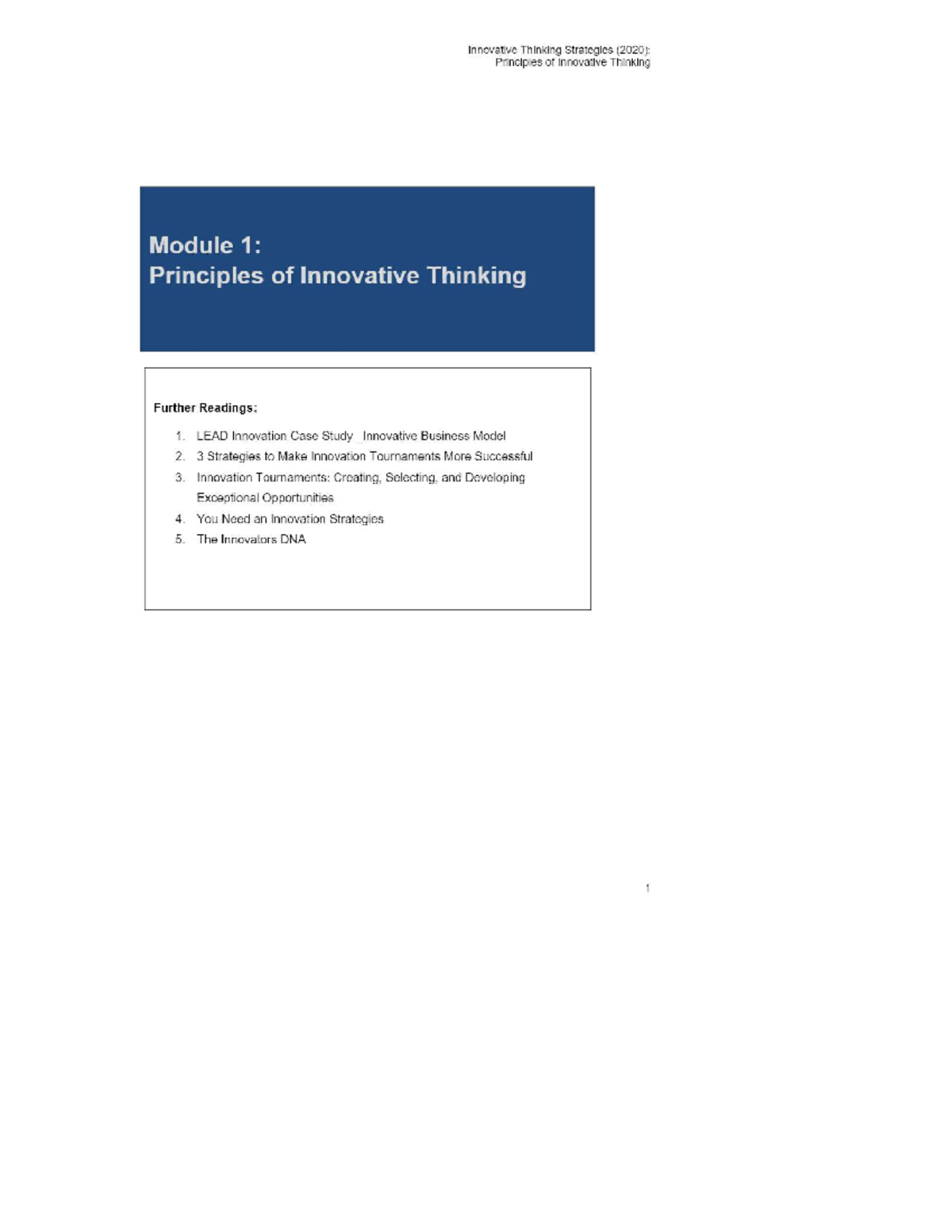 Module 1 Priniciples of Innovative Thinking - Innovative Thinking ...