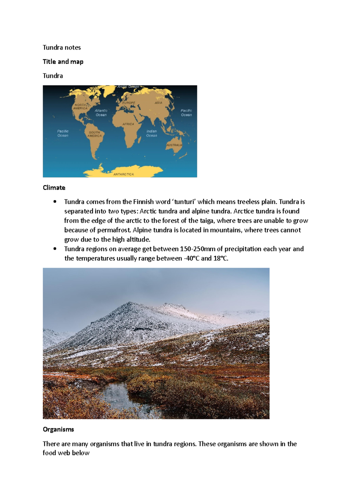 Tundra notes - brr cold - Tundra notes Title and map Tundra Climate ...
