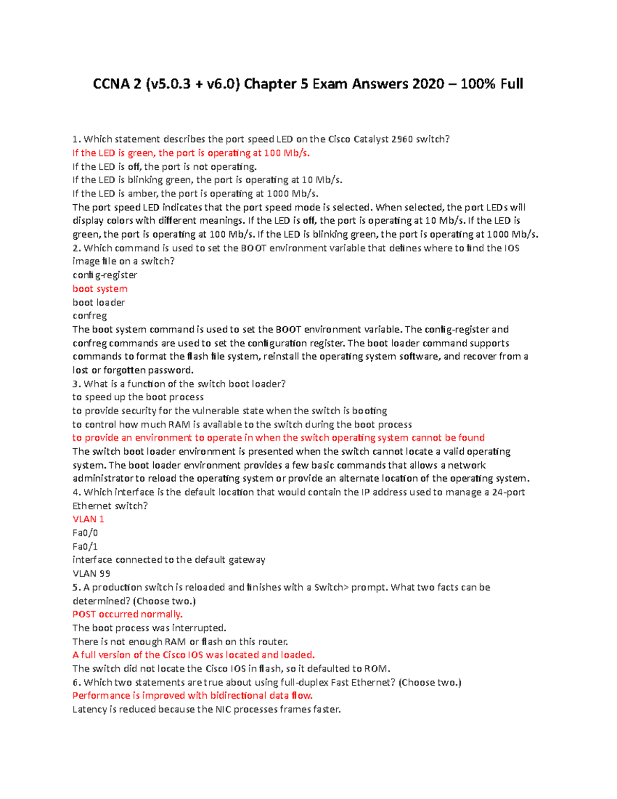 CCNA 2 (v5.0.3 + v6.0) Chapter 5 Exam Answers 2020 – 100% Full - CCNA 2 (v5.0 + v6) Chapter 5 ...