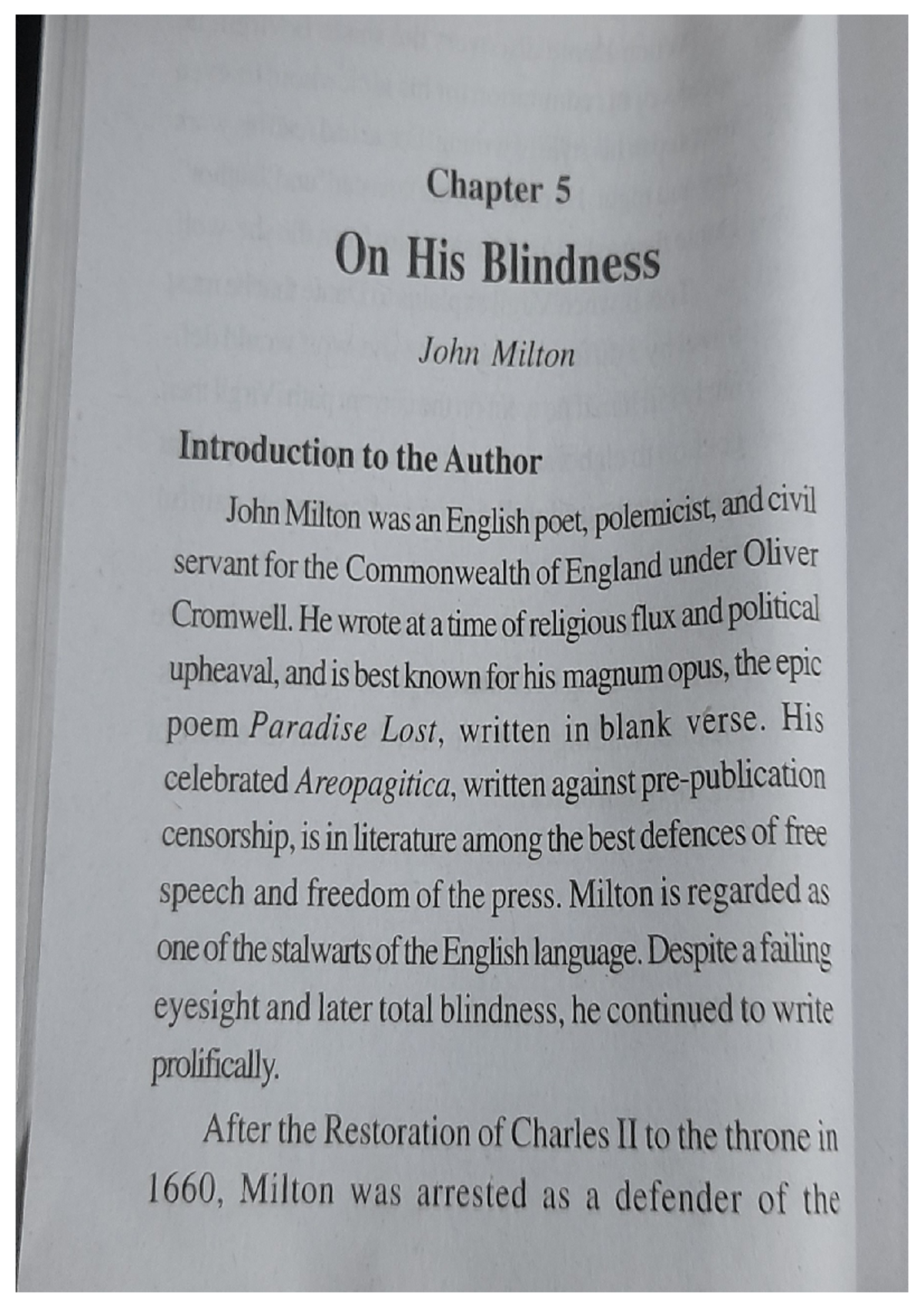 On his blindness - its a poem - Chapter 5 On His Blindness John Milton ...