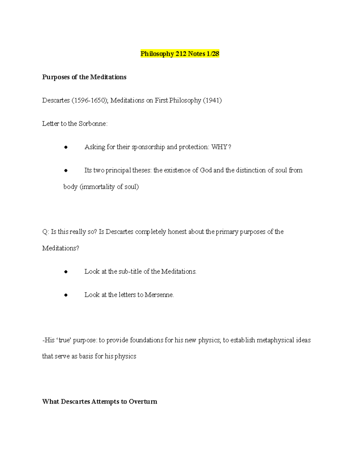 Modern Philosophy Notes Unit 1 Part 1 - Philosophy 212 Notes 1 ...