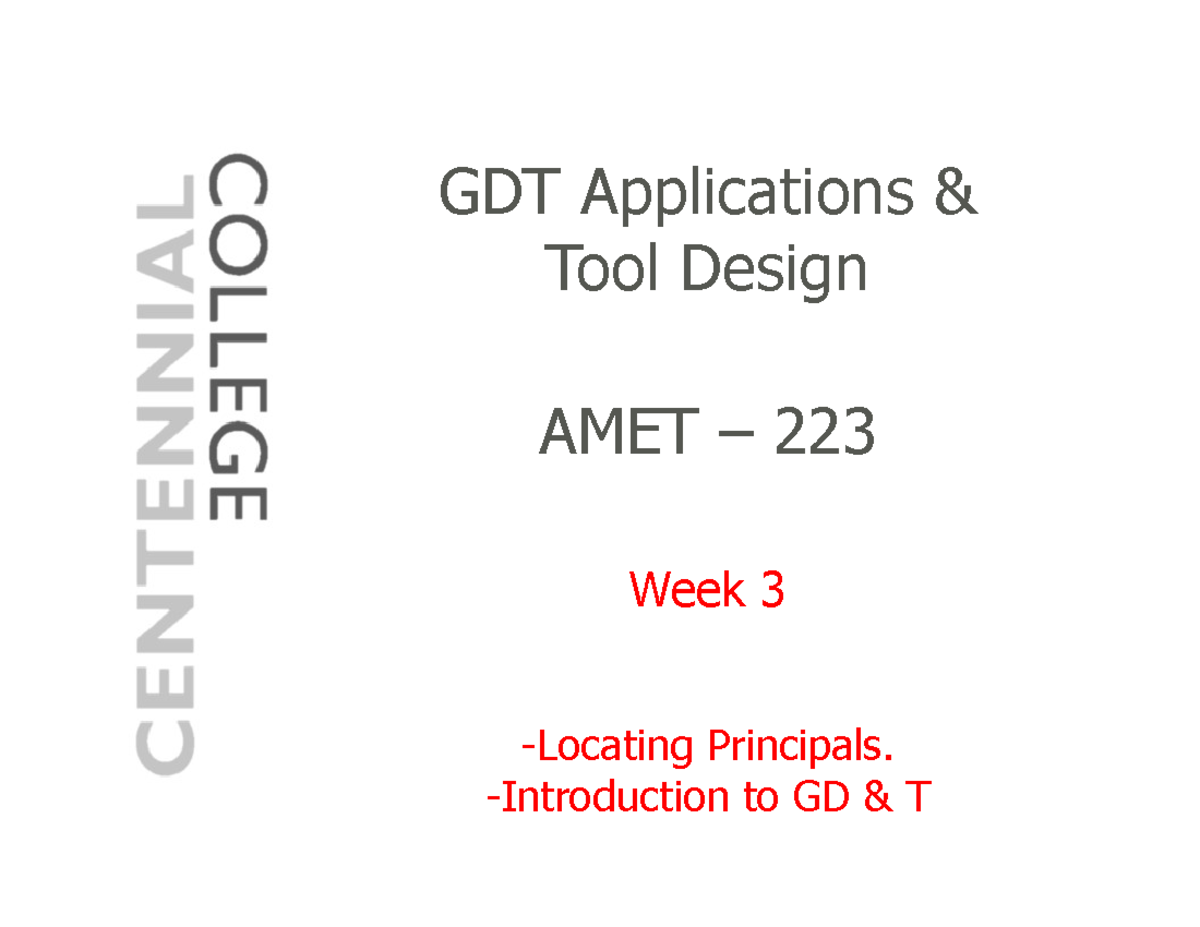 Week 3 Locating Principals and GDT - GDT Applications & Tool Design ...