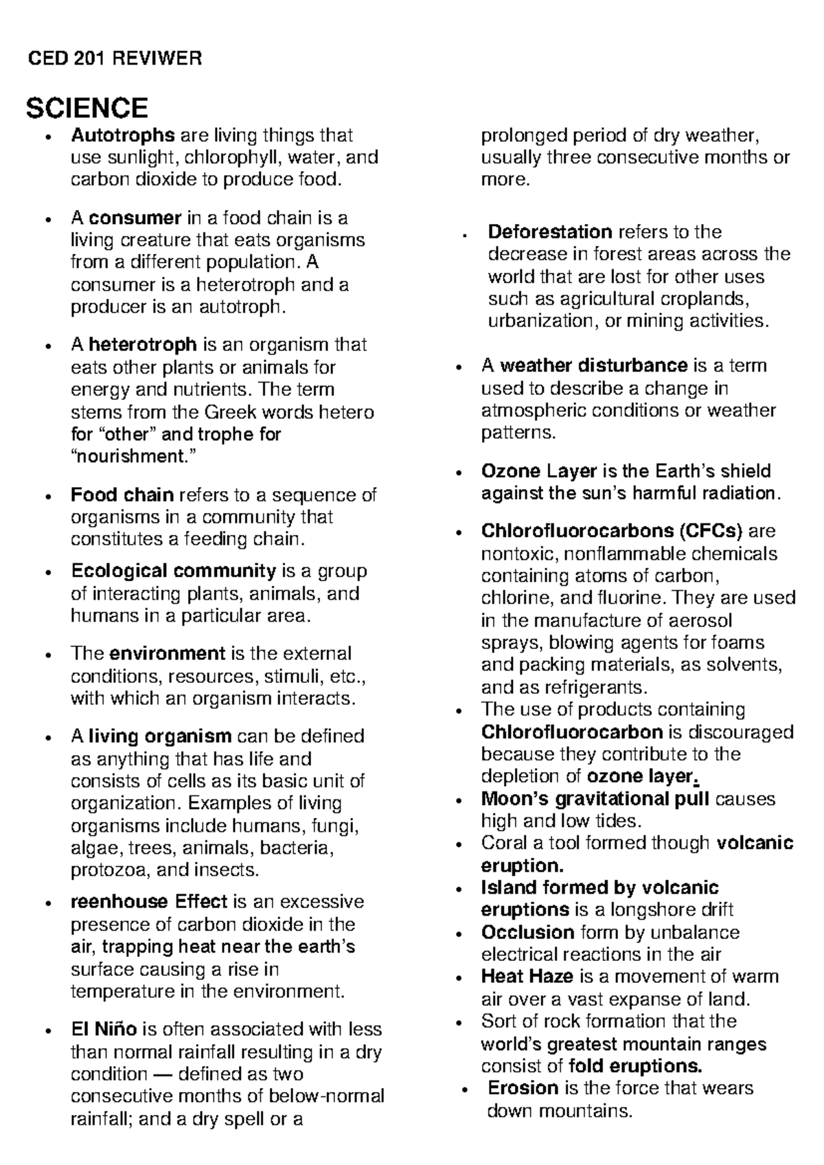 Science - SADAD - CED 201 REVIWER SCIENCE • Autotrophs are living ...