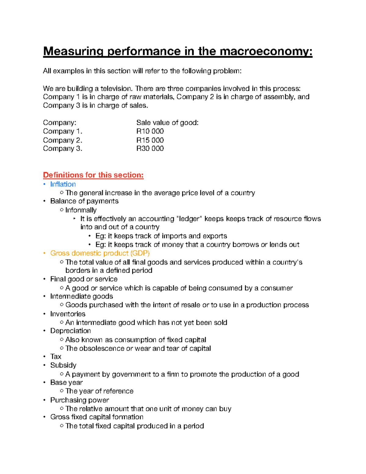 Textbook summary week 2 - Measuring performance in the macroeconomy ...