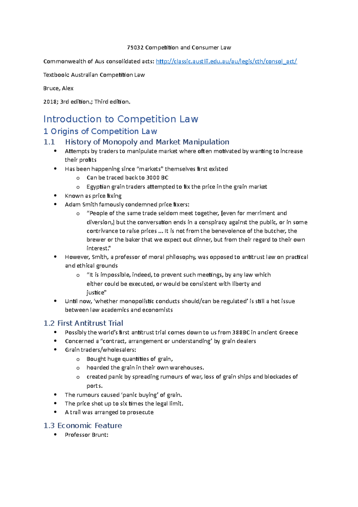 79032 Competiton Consumer Law notes - 79032 Competition and Consumer ...
