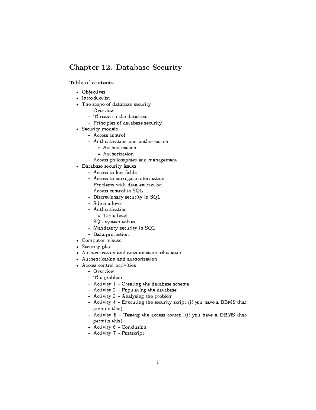Chp12 - A lecture note. - Chapter 12. Database Security Table of ...