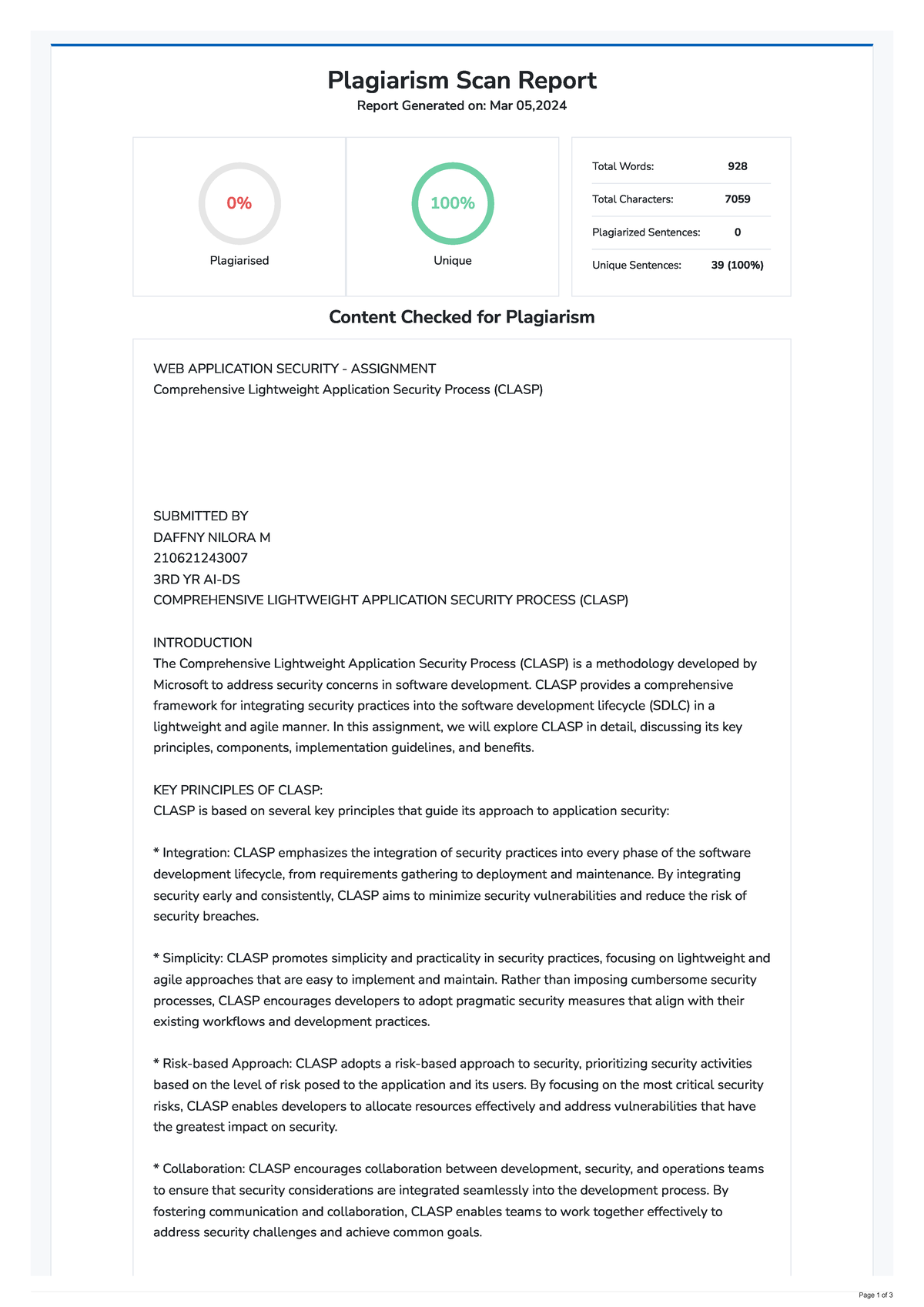 Web application security Plagarism - Plagiarism Scan Report Report ...