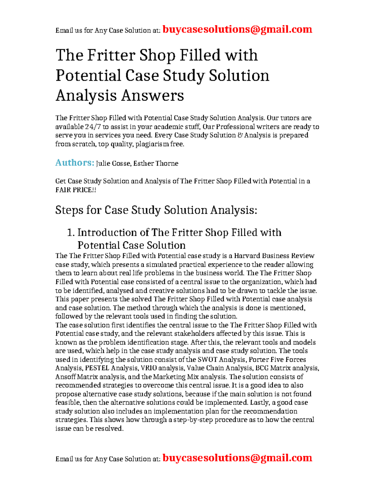 Case Solution The Fritter Shop Filled with Potential - The Fritter Shop ...