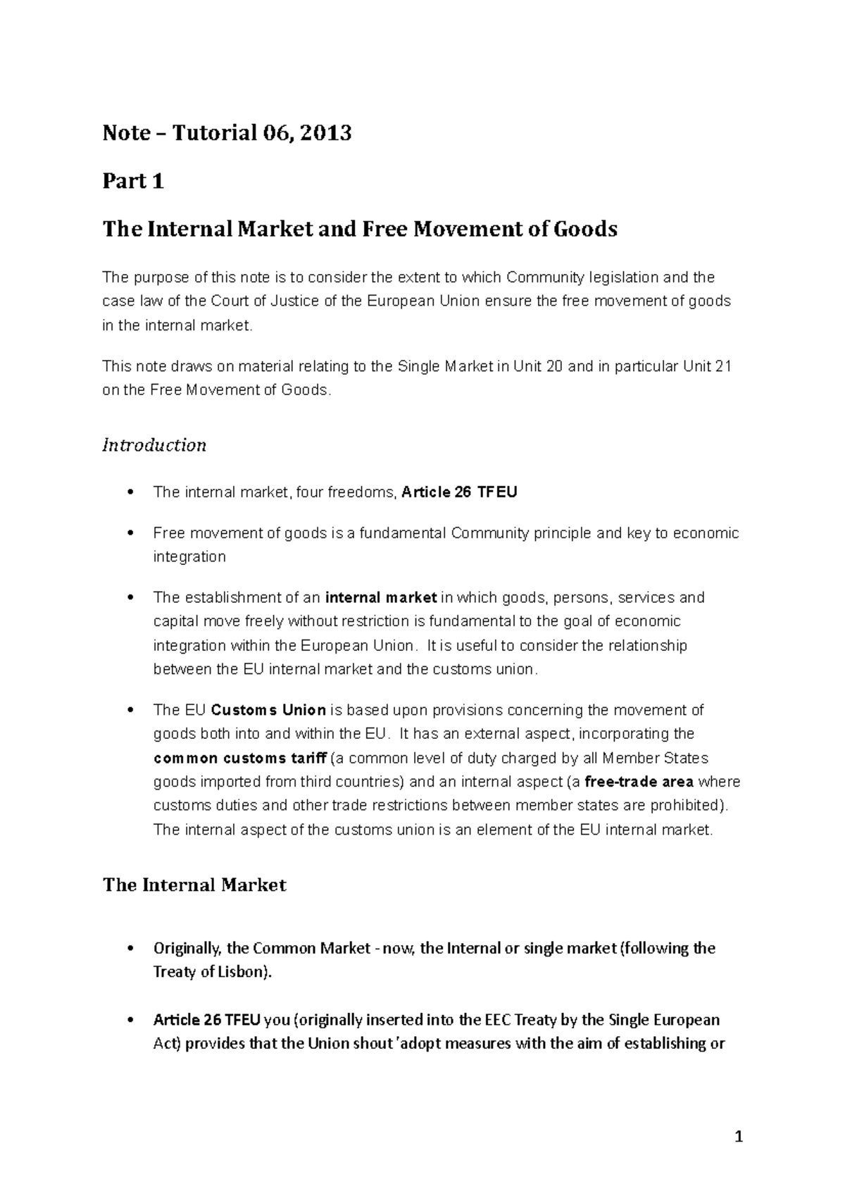 + Tutorial Note 06 Internal Market Art. 34 - 2013 - Note – Tutorial 06 ...