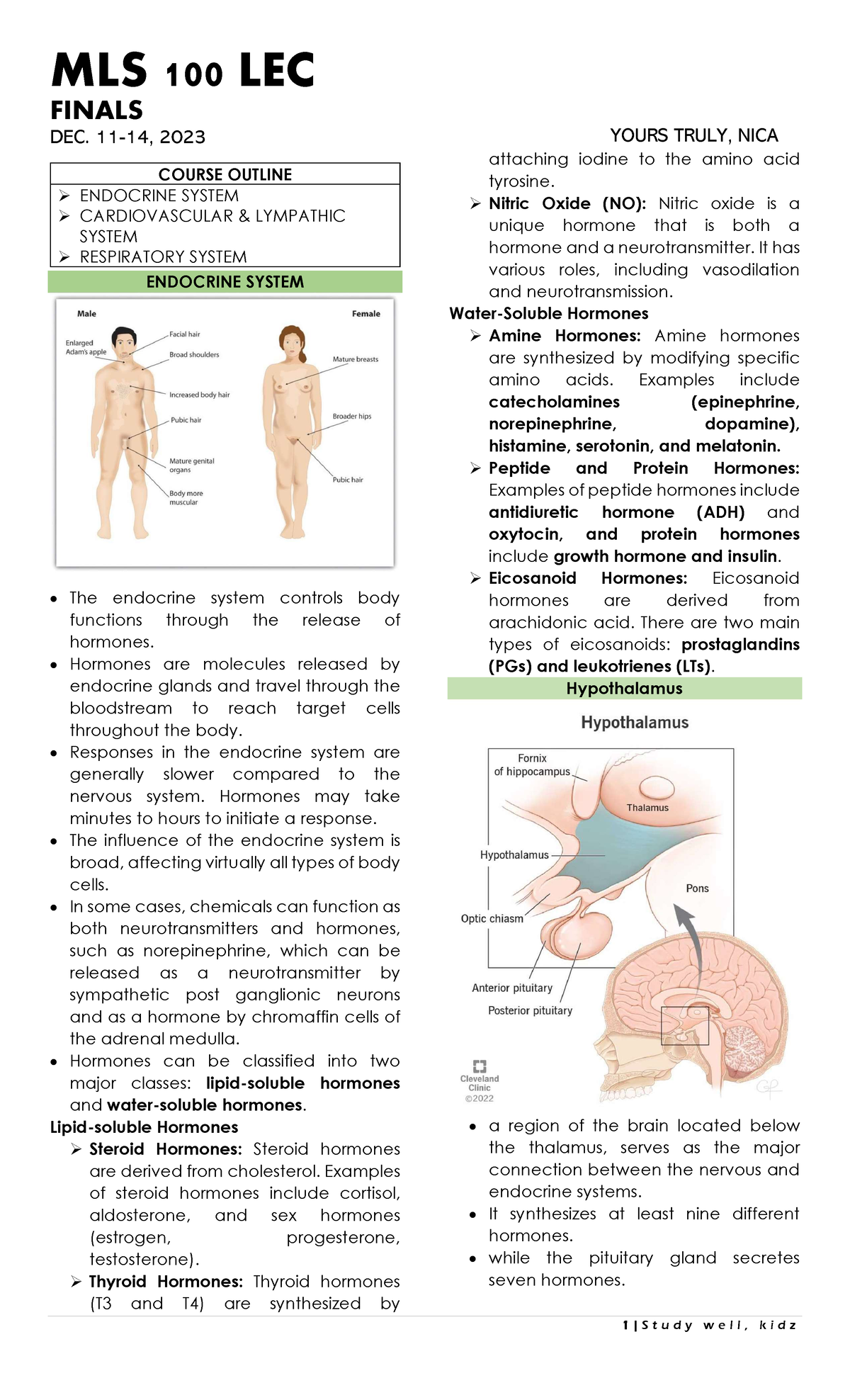 MLS 100 Lec - Finals - MLS 100 LEC FINALS DEC. 11-14, 2023 YOURS TRULY, NICA COURSE OUTLINE ...