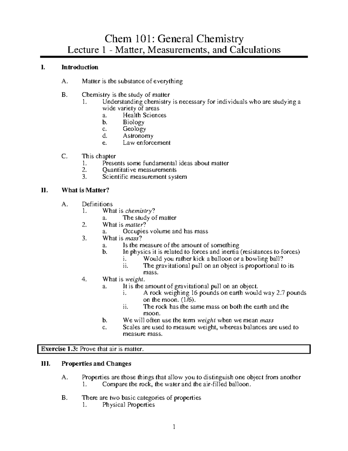 C101 notes 01 - useful - Chem 101: General Chemistry Lecture 1 - Matter ...