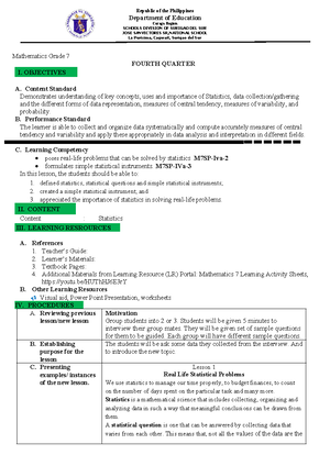 Lesson Plan in PR2 1 - Lesson Plan in Practical Research 2 Grade 12 I ...