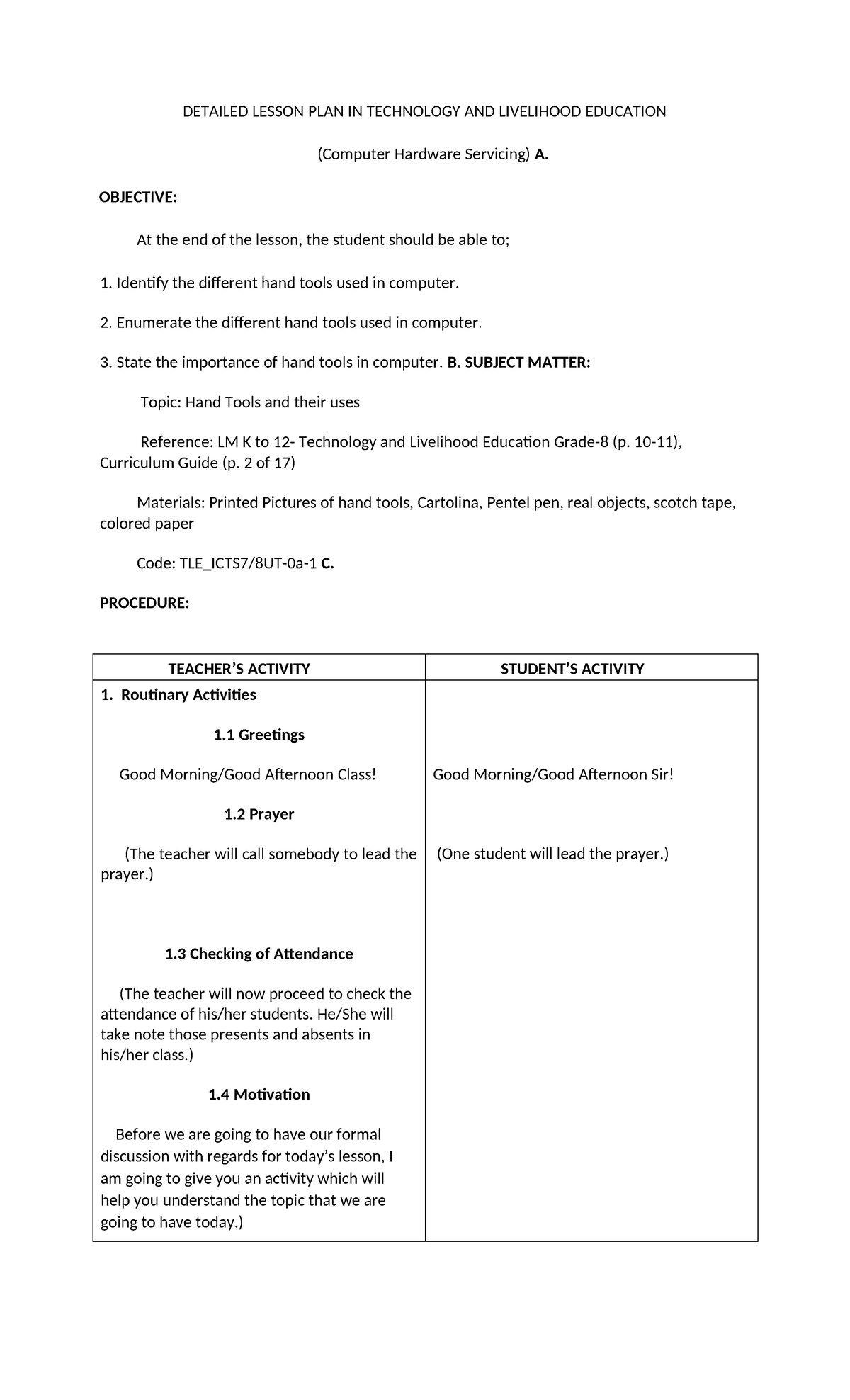 TLE(ICT) - dll - DETAILED LESSON PLAN IN TECHNOLOGY AND LIVELIHOOD ...